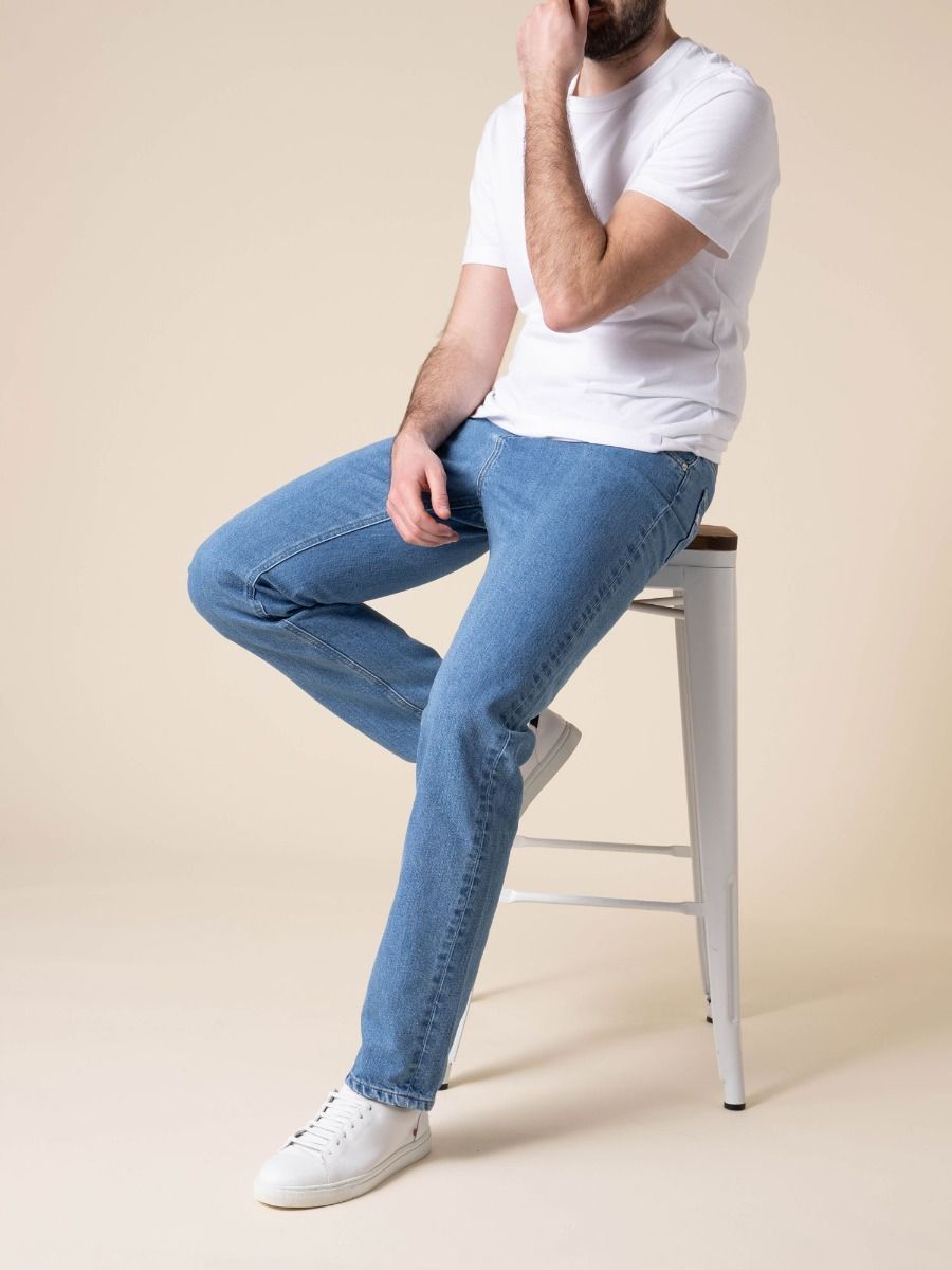 JEANS DROIT 101N DELAVE coton bio superdenim indigo clair Homme | 1083